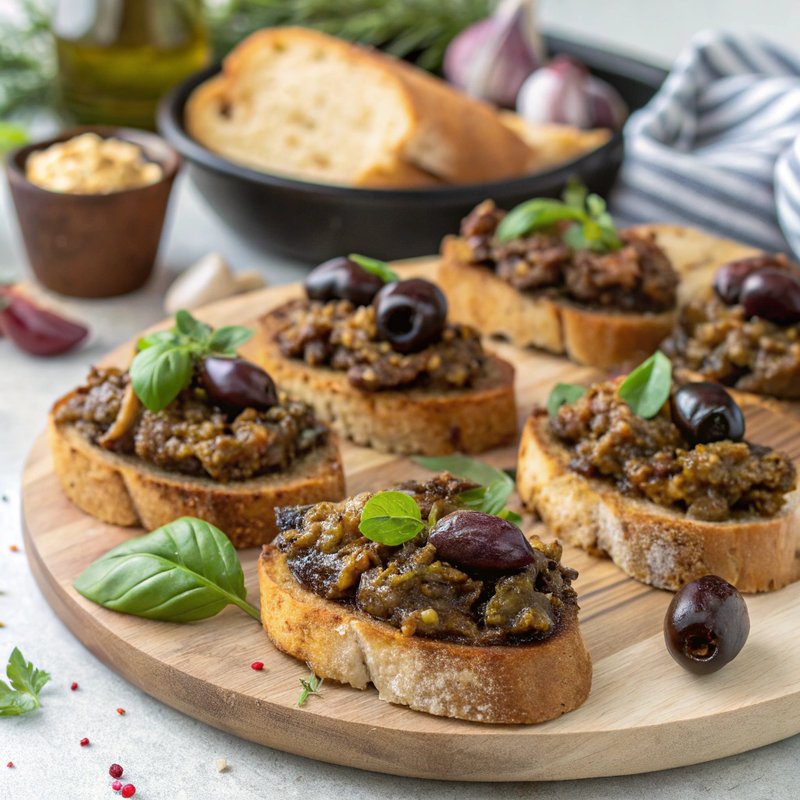 Eggplant and Olive Tapenade Crostini - Teresa's Recipes